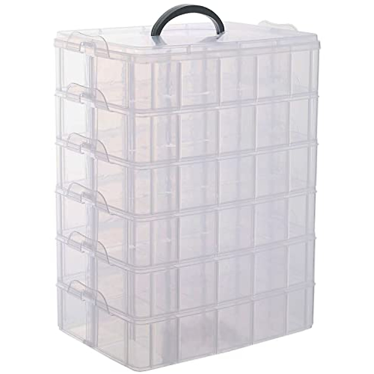 Sooyee 6-Tier Stackable Craft Organizers and Storage Box with 60 Compartments,Plastic for Toys,Dolls, Arts and Craft, Fuse Beads, Washi Tape, Rock Collection, Ribbons,Clear