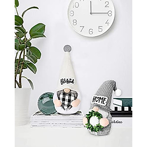 Upltowtme Farmhouse Crochet Gnomes Summer Blessed Home Swedish Tomte Gnomes with Greenery Stuffed Heart for Kitchen Room Tiered Tray Shelf Decorations Rustic Housewarming Birthday Idea 2PC