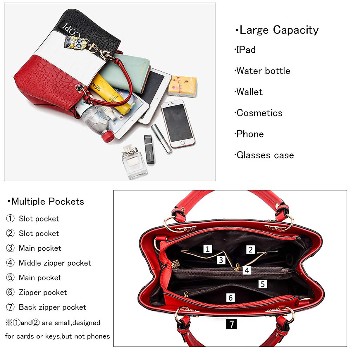 Handbags for Women Fashion Ladies Purses PU Leather Satchel Shoulder Tote Bags (Red2)