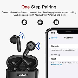 TELSOR Wireless Earbuds for iPhone, Bluetooth Headphones Touch Control Stereo Sound Bluetooth Earbuds with Noise Cancelling Mic for Calls, 30H Playtime, IPX7 Waterproof Earbuds for Android, Black