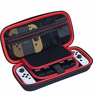 ButterFox Switch Carrying Case for Nintendo Switch OLED, Fits Charger, Joy Con Grip, 18 Games and Protective Case (Black/Red)