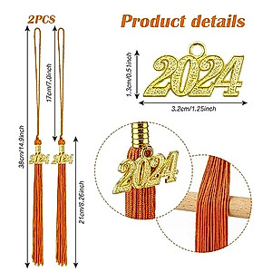 2 Pcs 2024 Tassel, 24 Tassel Graduation, Orange 2024 Tassel, Tassel Toppers Graduation Caps, Graduation Memorial Tassel Charm, 2024 Tassel Graduation Charm 2 Pcs