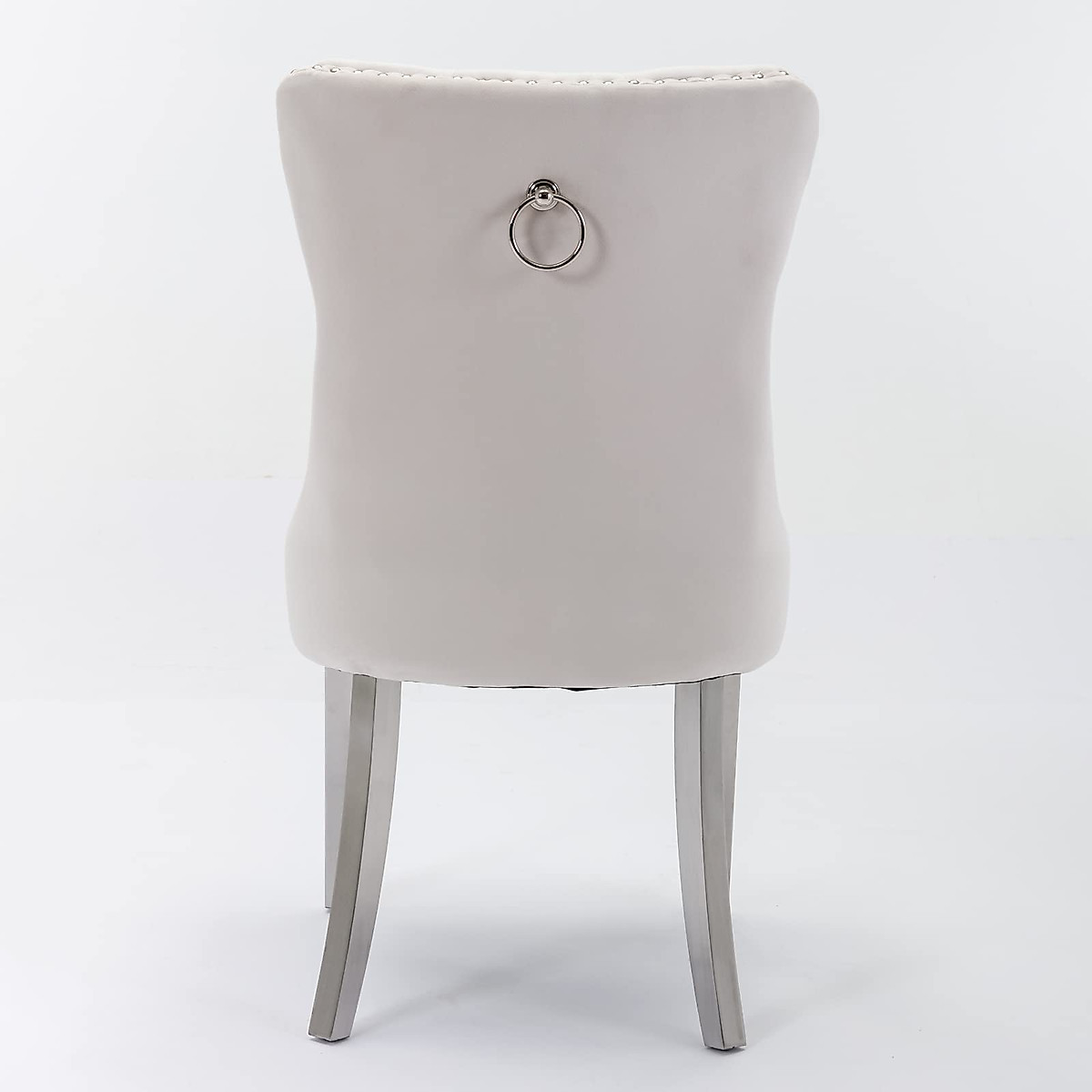 i-POOK Velvet Upholstered Dining Chairs Set of 2, Wingback Dining Room Chairs with Ring Pull, Nailhead Trim and Tufted Button Back, Luxury Dining Chairs for Living Room Kitchen, Beige