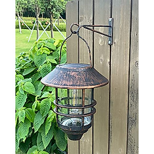 Solar Lanterns Outdoor Solar Lights Waterproof Solar Outdoor Light Hanging, Metal Heavy Glass & Stainless Outdoor Solar Wall Lantern ,for Fence Porch 2 Pack