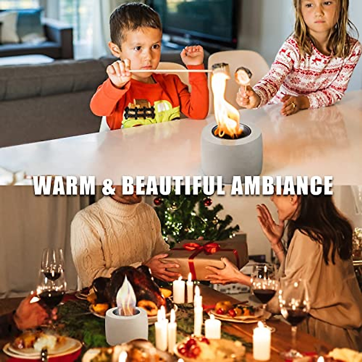 Puraville Concrete Tabletop Fire Pit, Ethanol Fuel Fire Pit, Portable Table Top Fire Pit Bowl, Mini Tabletop Fireplace for Indoor and Outdoor Use (Light Grey)