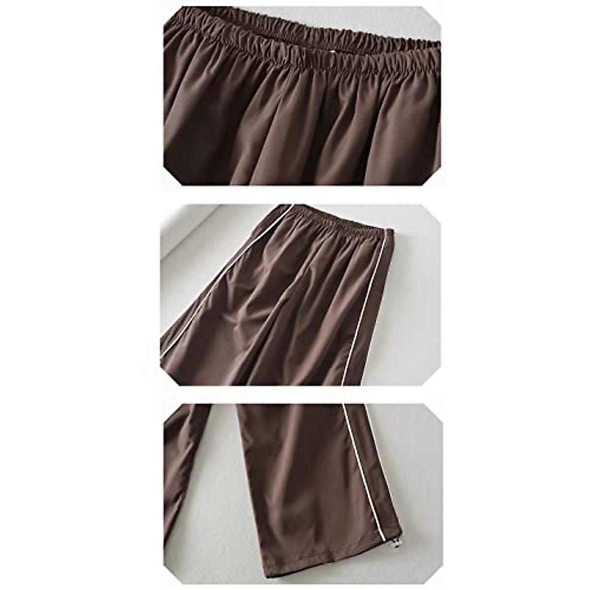 Shebote Womens Parachute Pants Wide Leg Baggy Pants Y2K Elastic Waist Jogger Sweatpants Track Pants Streetwear(0046-Coffee-S)