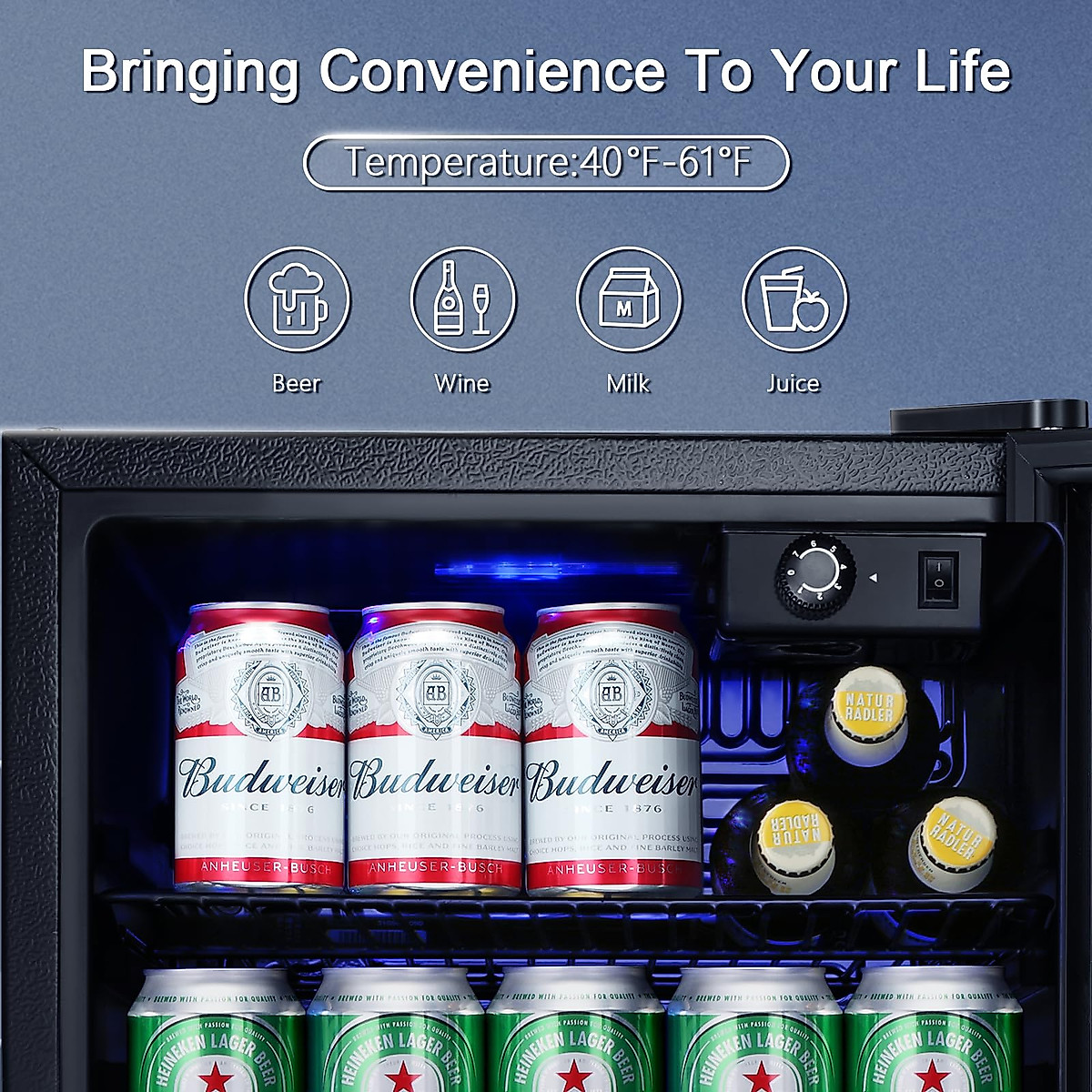 Antarctic Star Beverage Refrigerator Cooler-68 Can 16 Bottle Mini Fridge for Soda Beer Wine Champagne,Glass Door, Drink Dispenser, Knob Control,for Home and Bar,1.7Cu.Ft,Black…