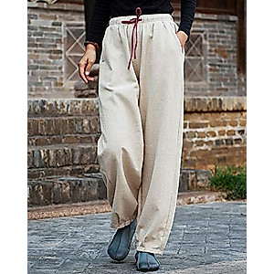 Safeeye Women's Loose Linen Pants Casual Wide Leg Drawstring Striaght Fit Trousers Beige XXL