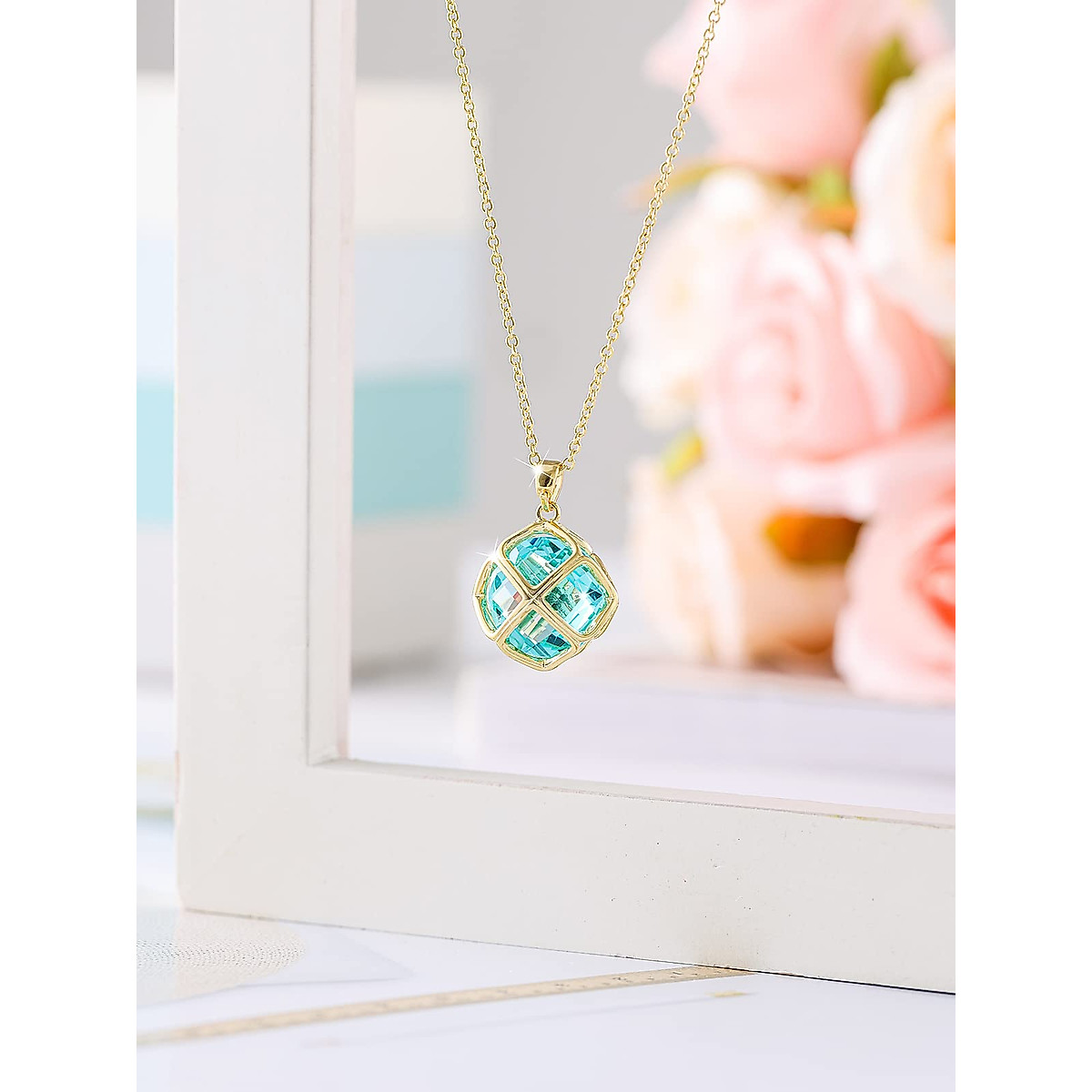 Qinpan 14MM Crystal Pendant Drop Dangle Necklace Earrings Set for Women Glod Plated Costume Jewelry Sets, 38*17.8mm, Yellow Gold, crystal