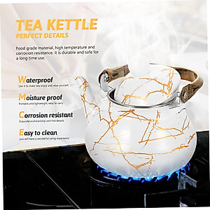 LABRIMP Marble Enamel Jug Gas Top Kettle Espresso Maker Camping Stoves Ceramic Tea Kettle Warmer Coffee Pot Enamel Stovetop Kettle Drip Coffee Kettle White Vintage Pear Shaped Pot