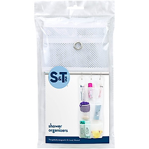 S&T INC. Shower Organizer, Shower Caddy or Bathroom Organizer with Quick Drying Mesh, 7 Pockets to Hold Shampoo, Soap, Loofah, and Cruise Ship Essentials, 14 Inch by 30 Inch, White, 2 Pack