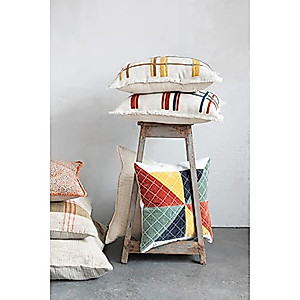 Creative Co-Op Quilted Cotton Chenille Kantha Stitch Pillow, 20" L x 20" W x 2" H, Cream