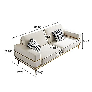 Neylory Modern Velvet Sofa Couch for Living Room,83 Inches Big Comfy Couch Upholstered 3 Seater Sofa with 2 Pillows Square Arm and Metal Legs Decor Furniture for Bedroom,Office(Beige)