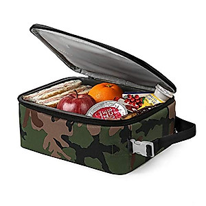 Thermal Insulated Zippered Lunch Bag Box (Upright) Hardbody Sturdy (Green Camo)