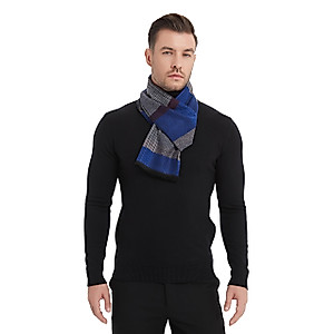 EP Mode Men's Winter Scarf, Cashmere Feel, Super Soft & Warm (Plaid Blue Grey)
