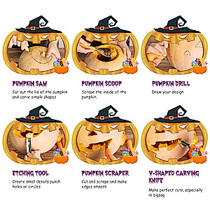 Pumpkin Carving Kit, Halloween Pumpkin Carving Tools, 6PCS Carving Tools Carving Knife for Halloween Decoration, Professional Stainless Steel Pumpkin Carving Set, Pumpkin Carver for Adults & Kids