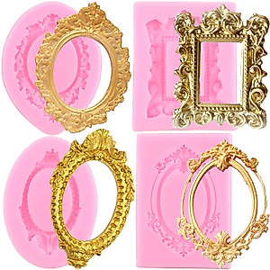ZiXiang Photo Frame Silicone Molds Baroque Style Picture Frames Fondant Mold For Cupcake Topper Cake Decoration Chocolate Candy Polymer Clay Gum Paste Set Of 4