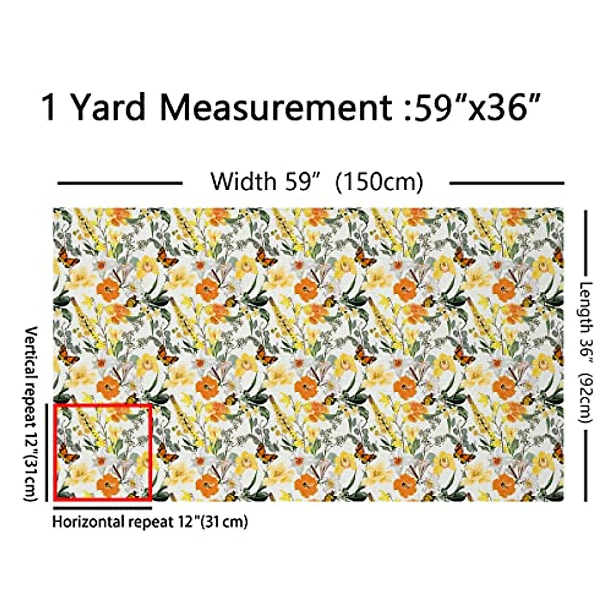 Erosebridal Peony Fabric by The Yard,Butterfly Upholstery Fabric,Watercolor Flower Indoor Outdoor Fabric,Garden Floral Leaves DIY Art Waterproof Fabric Upholstery and Home Accents,Yellow Green,1 Yard