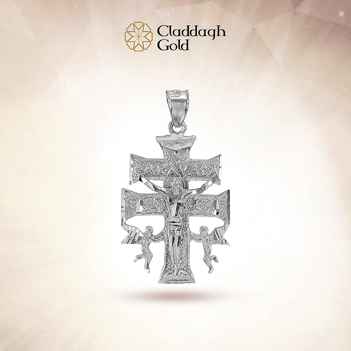 Religious Jewelry by FDJ 925 Sterling Silver Caravaca Double Cross with Angels Crucifix Pendant