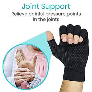 Vive Fingerless Arthritis Gloves for Men & Women Made w/Copper Infused Fabric - Therapeutic Compression for Swelling, Carpal Tunnel, Tendonitis, Edema, & Finger Pain - Comfortable Non-Slip (Medium)