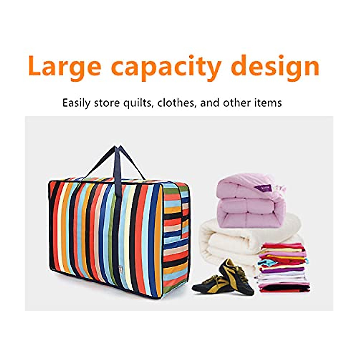 AI-LAFU 1pc Storage Clothes Bag, Large Capacity Supper Strong Orange Stripes Storage Bag, Waterproof Sturdy Oxford AILAFUXLD-O 0