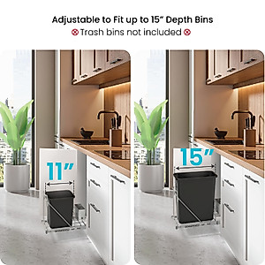 Home Zone Living Pull Out Under Sink Trash Can Frame for Kitchen Cabinet, Adjustbale to Fit Different Wastebaskets, Included Removable Storage Shelf, Trash Bin NOT Included