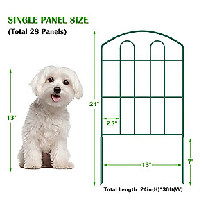 28 Pack Decorative Green Garden Fence Outdoor 23'' (H) x 30' (L) Coated Metal RustProof Landscape Wrought Iron Wire Border Folding Patio Fences Flower Bed Fencing Animal Barrier Section Panels Decor