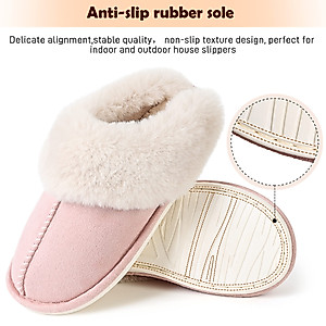 JANERIW Womens Slippers Cozy Warm Winter Slip On House Shoes Fluffy Soft Memory Foam Comfy Faux Fur Plush Anti-Skid Indoor/Outdoor(Pink)