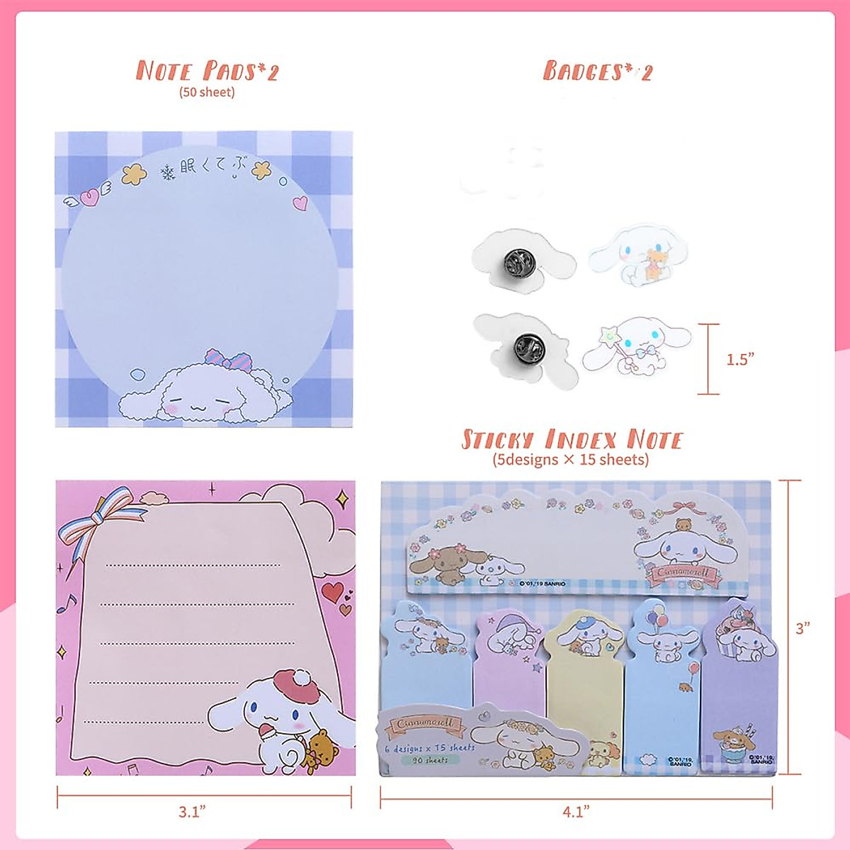 Kueeger Cinnamoroll School Supplies Set,Kawaii Cute School Supplies Gifts Set Includes Pencil Case,Pens,Sticky Note,Pins,Ruler,Eraser,Bookmarks,Stickers,Keychain,ID Card Holder with Lanyard