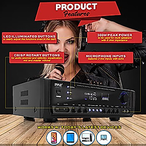 Pyle Home Audio Power Amplifier System - 300W 4 Channel Theater Power Stereo Sound Receiver Box Entertainment w/USB, RCA, AUX, Mic w/Echo, LED, Remote - for Speaker, iPhone, PA, Studio - PT390AU.5