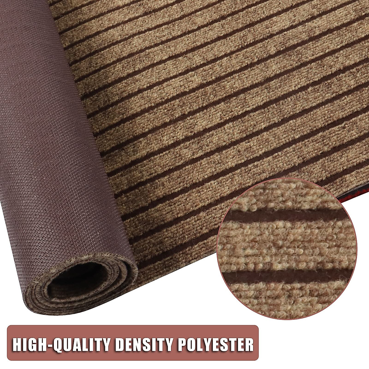 ZGR Runner Rug 2 ft x 6 ft Indoor/Outdoor Low Profile, Hallway, Kitchen, Patio, Deck Area, RV, Entryway, Garage, with Natural Non-Slip Rubber Backing, Brown with Brown Stripe, Custom