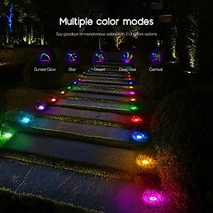 SmartCoolous Outdoor Ground Lights Multicolor RGBIC Pathway Lights IP67 Waterproof Garden Lawn Lights 16PCS Bluetooth App Control Pathway Lights with Multiple Scene Modes（Line Length 14 metros）