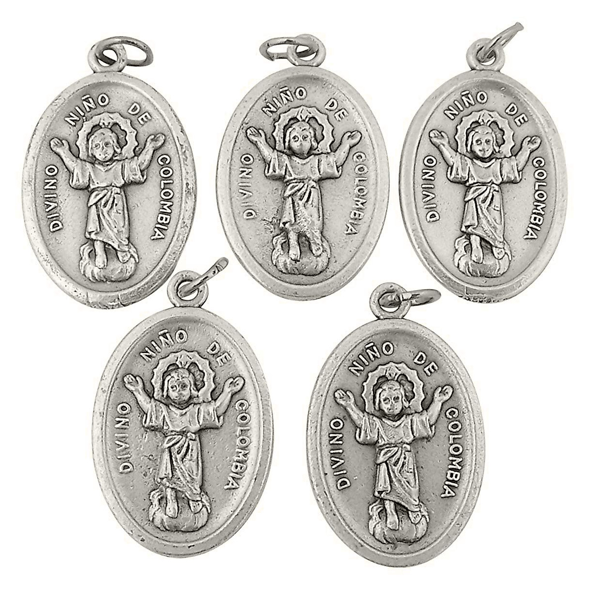 Silver Toned Base Divine Child Jesus Divino Nino de Colombia Medal, Lot of 5, 1 Inch