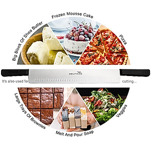 DELFINA 15 Inch Double Handle Cheese Knife with Blade Protector, Stomatal Blade with 5" Plastic Comfortable Handles, Cheese Knife for Cheese,Cakes,Vegetables,Butter,Soaps