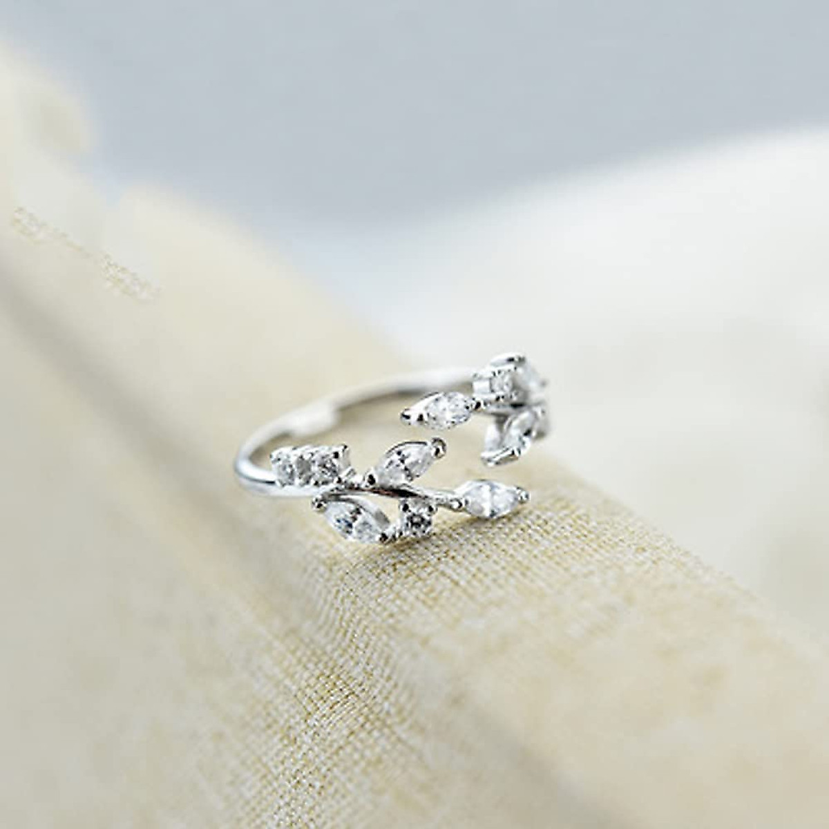 MIFYNN Double Leaf Wrap Rings for Women Dainty Zircon Rings Adjustable Hypoallergenic (leaf)