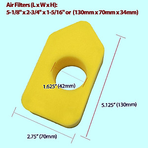 Yellow Foam Air Filter 698369 for BS Classic Sprint and Quattro Engine Spark Plug Replaces for ST J19LM, RJ19LM, 802592, 5095K