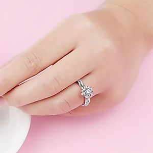 JESMING 925 Sterling Silver Plated Diamond Ring Hollow Out Flower Ring Cz Simulated Diamond Star Ring Crystal Rings Delicate Everyday Ring for Women (Silver, 7)