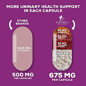 D-Mannose & Cranberry Extract 1350mg Advanced Formula, Fast-Acting Natural Urinary Tract Health Support for Women & Men, Flush Impurities in Urinary Tract & Bladder, Non-GMO, Vegan - 60 Capsules