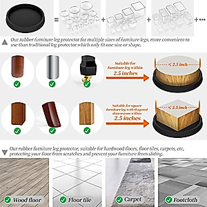 Furniture Leg Coasters 8Pcs Caster Cups 2.5”Non Slip Rubber Pads Hardwood Floors Protectors for Sofa Bed Piano Chair Leg Anti Slide Floor Protector