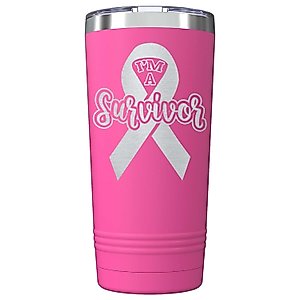 shop4ever I'm a Survivor Breast Cancer Awareness Insulated Tumblers 20 oz. with Lid, Stainless Steel Cups Travel Coffee Mug (Pink)