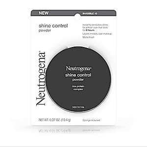 Neutrogena Shine Control Mattifying Face Powder for Oily or Combination Skin, Lightweight & Oil-Absorbing Powder with Rice Protein, Compact with Application Sponge, Invisible 10,.37 oz.