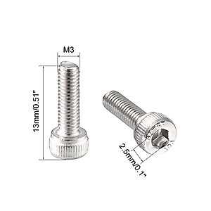 uxcell M3x10mm Thread 304 Stainless Steel Hex Socket Head Cap Screw Bolt DIN912 55pcs