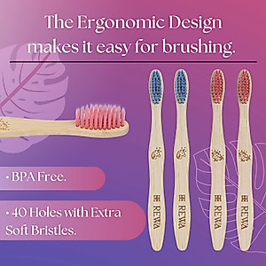 Rewa Kids Kawaii Unicorn l Children Bamboo Toothbrushes l Organic Compostable Natural Ayurvedic l Pack-4 l Soft Bristles BPA Free Pink (Sassy) & Blue (Shiny).