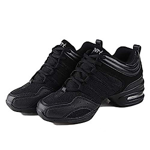 SWDZM Women's Dance Shoes,Breathable Fashion Sneakers,Split-Sole Dance Jazz Shoes,Mesh Outdoor Shoes J729,Black,6 M US