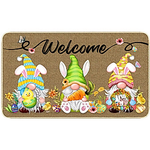 TREWAVE Easter Decorative Doormat, Easter Gnome Door Mat, Non Slip Rubber Backing Doormat, Easter Decoration for Outdoor Indoor, Entrance Doormat, Spring Floor Mat, 29 x 17 Inch