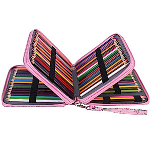 Shulaner 120 Slots Colored Pencil Case with Zipper Closure Large Capacity Pink Rose Oxford Pen Organizer Flower Pencil Holder