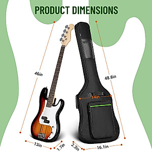 CAHAYA Bass Guitar Bag Gig Bag 0.3in Padding Black Padded Backpack Soft Electric Bass Case Green CY0292
