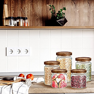 Gerrii 5 Pcs Vintage Glass Food Storage Containers 17/24/34 oz Glass Jar with Lid Begonia Pattern Glass Airtight Candy Jar Food Jars Canisters for Kitchen Counter Pantry Coffee Tea Beans (Round)