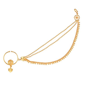 Efulgenz Indian Jewelry Faux Pearl Nose Ring Hoop Pin Stud Fake Septum Ring with Chain Nose to Ear Chain Non Piercing Body Jewelry, Metal, not known