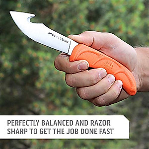 OUTDOOR EDGE WildSkin - 4.0" Fixed Blade Gut-Hook Skinning Knife for Big Game Hunting with Camo Nylon Belt Sheath